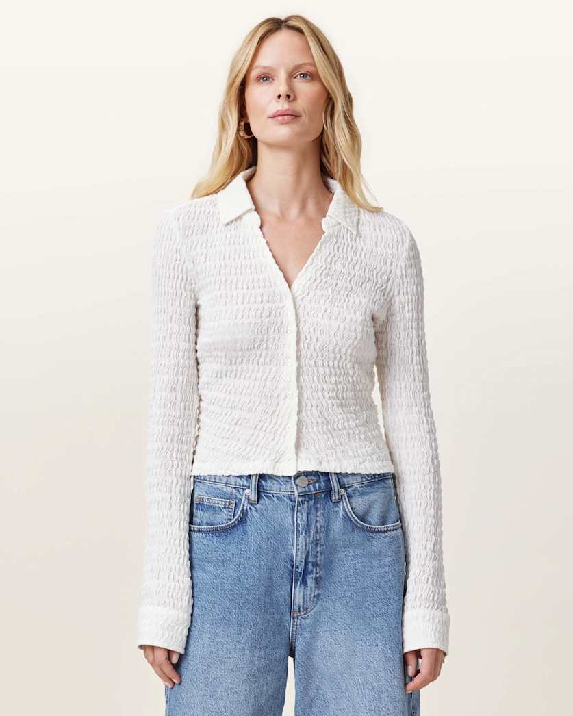 Connie Slim Fit Open Neck Shirt Chalk White | ALLSAINTS